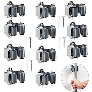 Vankcp 10Pcs Broom Mop Wall Mount Holder Gray Wall Rack Organizer Bathroom Storage Hanger with Screws for Home, Kitchen, Garden
