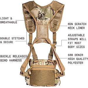 Boundless Performance Binocular Harness Chest Pack - Our Bino Harness case is Great for Hunting, Hiking, and Shooting - Bino Straps Secure Your Binoculars-Holds rangefinders, Bullets, Gear - Multicam