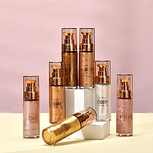 MAEPEOR Body Luminizer 6 Colors Waterproof Smooth Shimmer Face Body Glow Illuminator Non-sticky Liquid Body Highlight Illuminator (30 ML, 05 Champagne Gold)