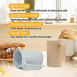 zoeynex Reusable Plastic Cups (12 oz) - Set of 4 | Unbreakable Plastic Coffee Mugs with Handles | Dishwasher and Microwave Safe | BPA Free & Eco-Friendly | Ideal Plastic Drinking Cups for Kitchen