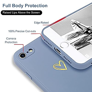 Wirvyuer for iPhone SE Case 2022/2020,iPhone 8 iPhone 7 Case for Girls Women Silky Soft Protective Shockproof Silicone Phone Case with Cute Gold Heart Pattern Design Blue Cover