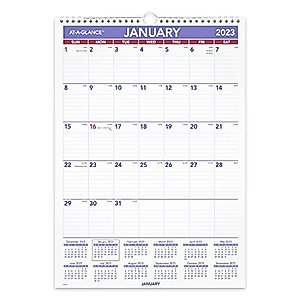 AT-A-GLANCE 2023 Wall Calendar, 12" x 17", Medium Tall, Spiral Bound, Monthly (PM228)
