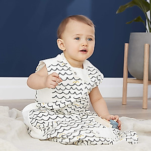 ergoPouch 1.0 TOG Sheeting Sleeping Bag Organic Cotton Wearable Blanket Sleeping Bag. Soft 400+ Thread Count with Stretch Panels (Waves, 2-12 Months)