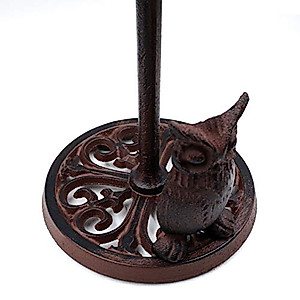 Vintage Standing Paper Towels Holder, Cast Iron Owl Kitchen Paper Stand with Non-slip Base, Antique Brown for Kitchen Bathroom Home Deco, Owl