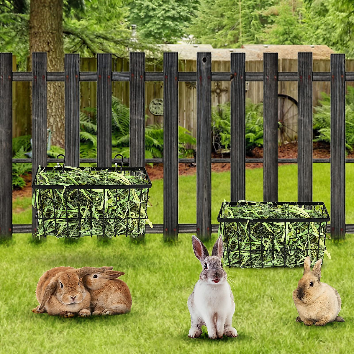 2PCS Rabbit Hay Feeder Guinea Pig Hay Feeder with Heavy Duty Metal Frame hay Rack Pet Grass Feeder Small Animal Basket with Hook Metal Feeding Rack for Rabbits Guinea Pigs Chinchillas Timothy