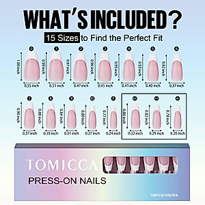 TOMICCA French Tip Press on Nails, Medium Coffin Acrylic Nail Tips, 180Pcs Fake False Nail Tips, 3 in 1 Full Cover Gel Nail Tips for Nail Extensions Light Pink