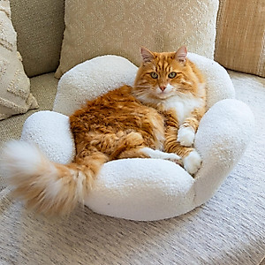 Catstages Purrfect Petals Washable Flower Shaped Round Cat Bed for Indoor Cats, Plush, White