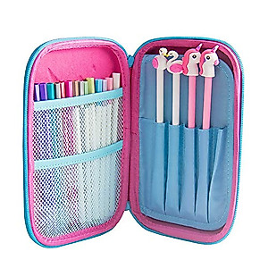 Pencil Case for Girls, 3D Cute EVA Unicorn Pen Pouch Stationery Box Anti-Shock Large Capacity Multi-Compartment for School with 4 unicorn pens