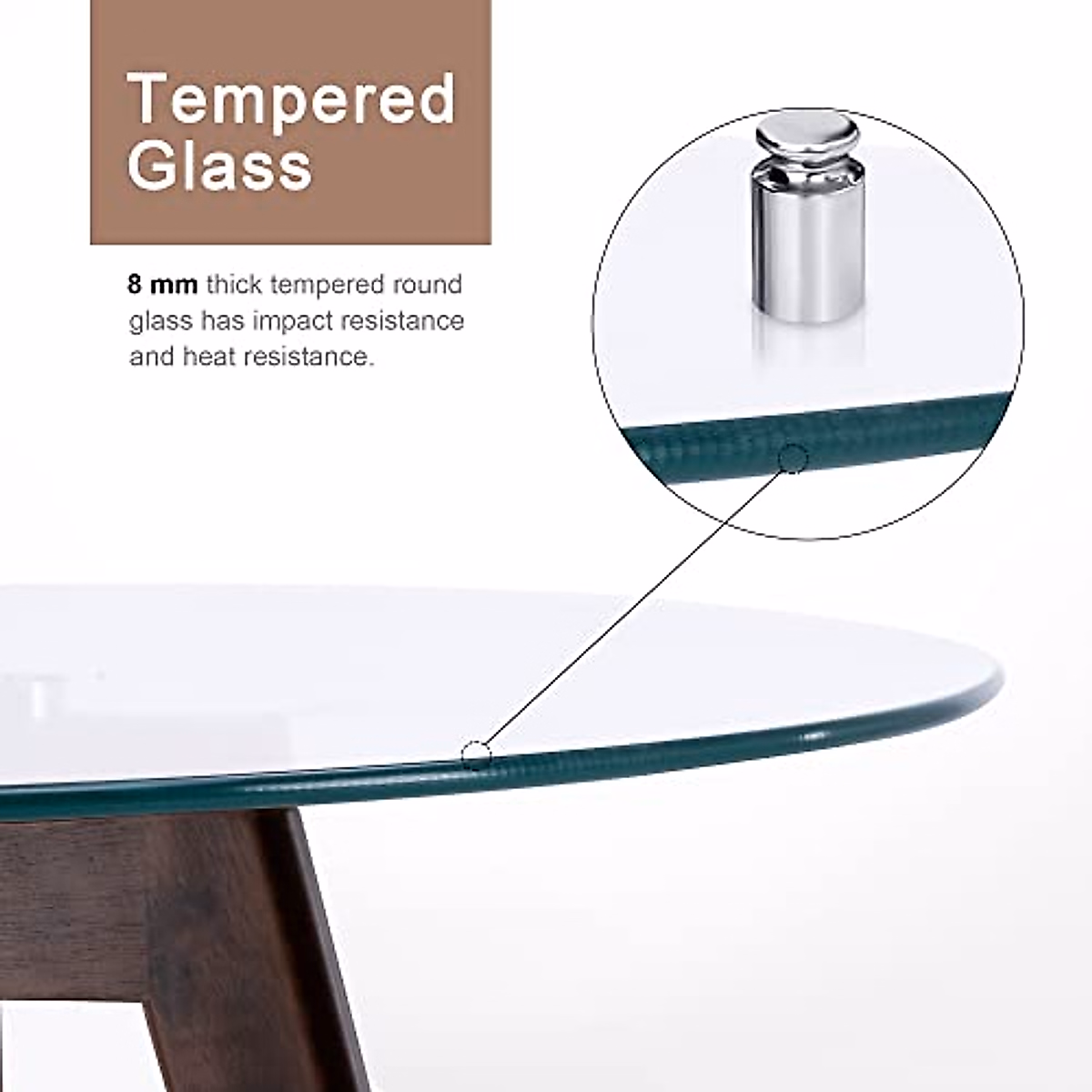 ivinta Round Glass Dining Table, Modern Leisure Table with Wood Legs for Kitchen Dining Room Living Room, Accent Table Small Tea Table for 2, Space Saving, 31.5 inch (Dark Brown)