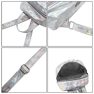 MOSSTYUS Small Holographic Backpack Rainbow Shoulder Bag Metallic Satchel Shiny Travel Daypack for Women Men Lady