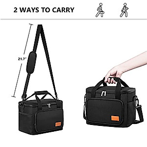 Large Insulated Lunch Bag for Men, 24 Cans (15L) Water-resistant Leakproof Lunch Box Pail for Women Adult, Reusable Bento Soft Cooler Tote for Work Office with Shoulder Strap & Pockets, Black