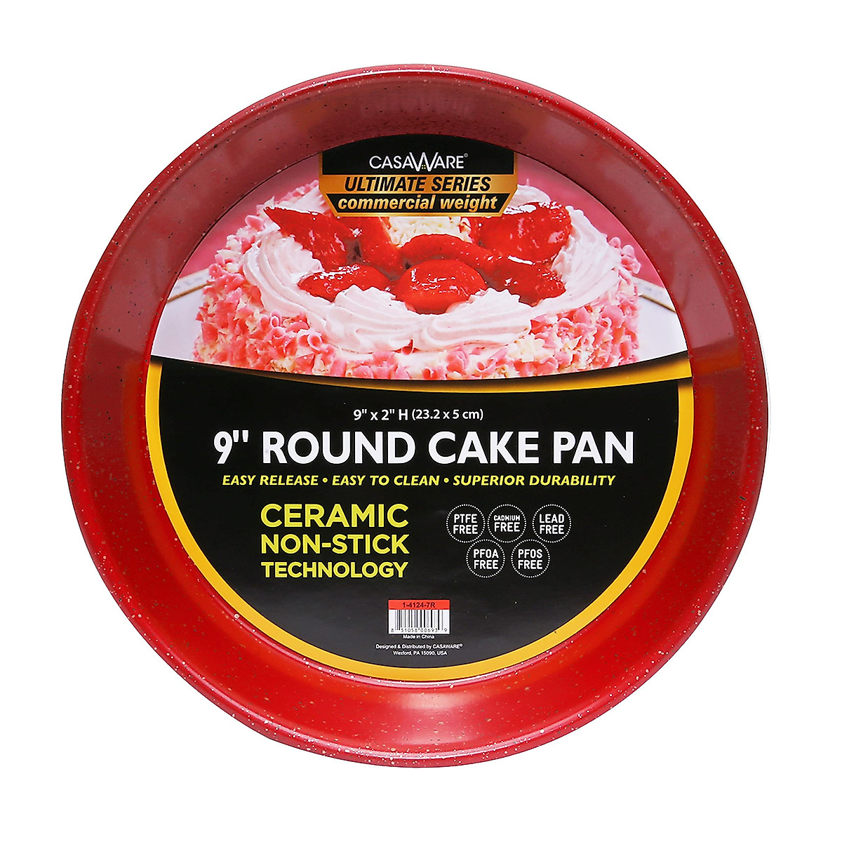 casaWare Ceramic Coated NonStick 9-Inch Round Pan, Red Granite,1-4124-7R