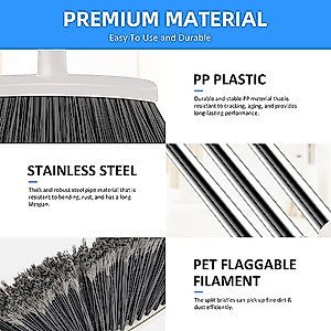 Upgraded Extra-Large Upright Broom - 56.7" Length, Gray Broom Flowering Bristles for Enhanced Indoor and Outdoor Cleaning - Stainless Steel Handle - Cleaning Solution for Home, Kitchen, and Office