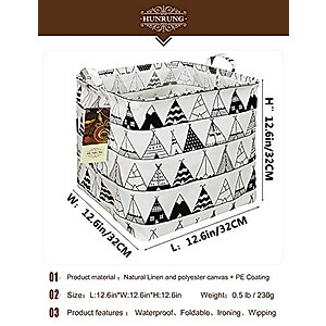 HUNRUNG Square Storage Bins Nursery Hamper Canvas Laundry Basket Foldable with Waterproof Nursery Boxes for Shelves/Gift Baskets/Toy Organizer/Children Room Decor（Square-Tent）