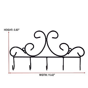 Wall Mounted Metal Hooks/Hangers - Door Hangers/Hooks - Decorative Organizer Rack with 6 Hooks for Keys Clothes Coats Hats Belts Towels Scarves Pots Cups Bags Kitchen Bathroom Garden (Black) (LSYY001)