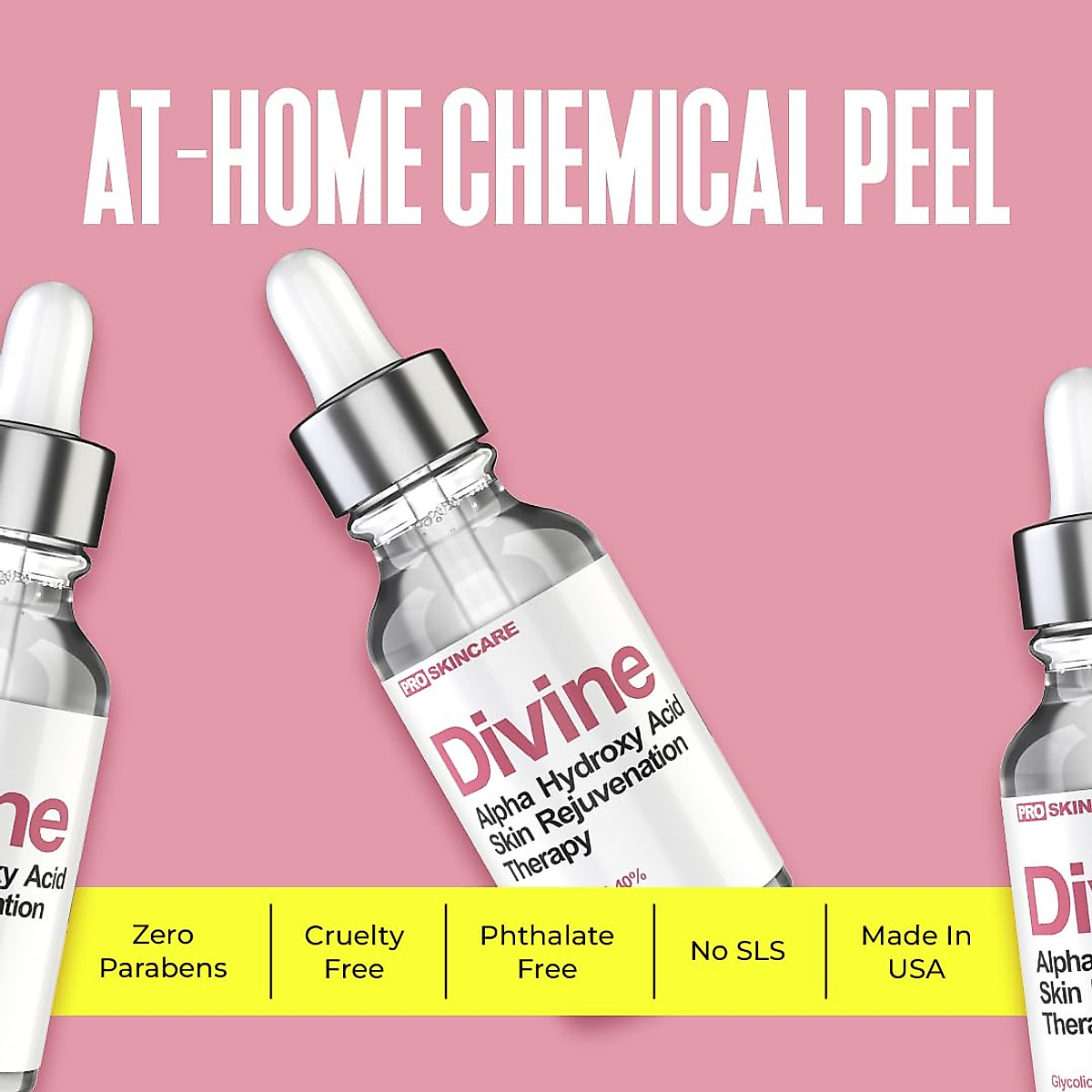 Glycolic Acid Peel 40% Professional Chemical Peel for Face for Acne Scars, Collagen Boost, Wrinkles, Fine Lines - Alpha Hydroxy Acid Liquid Exfoliant for Face Peel Mask for Men & Women