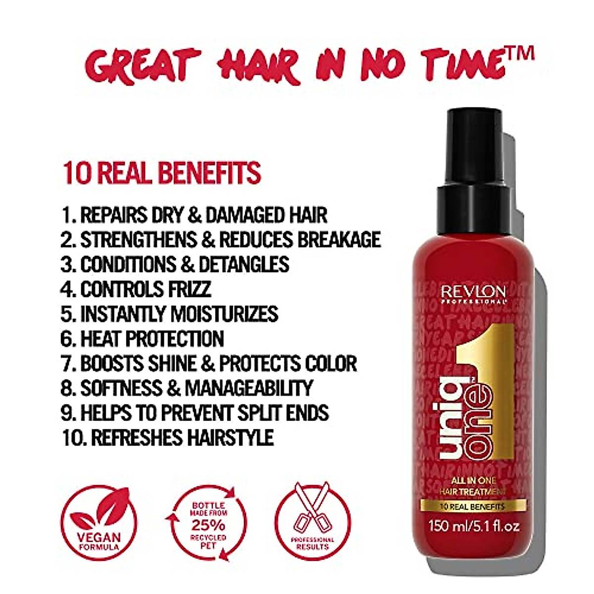 REVLON PROFESSIONAL UNIQONE HAIR TREATMENT, Moisturizing Leave-In Product, Repair For Damaged Hair, Promotes Healthy Hair, Celebration Edition Fragrance, 5.1 Fl Oz (Pack of 1)