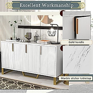 XD Designs Modern Luxury 60'' Large Storage Cabinet with Gold Metal Handles & Legs, Kitchen Buffet Cabinet Console Entryway Table with Adjustable Shelves for Living Room Kitchen (White-F)