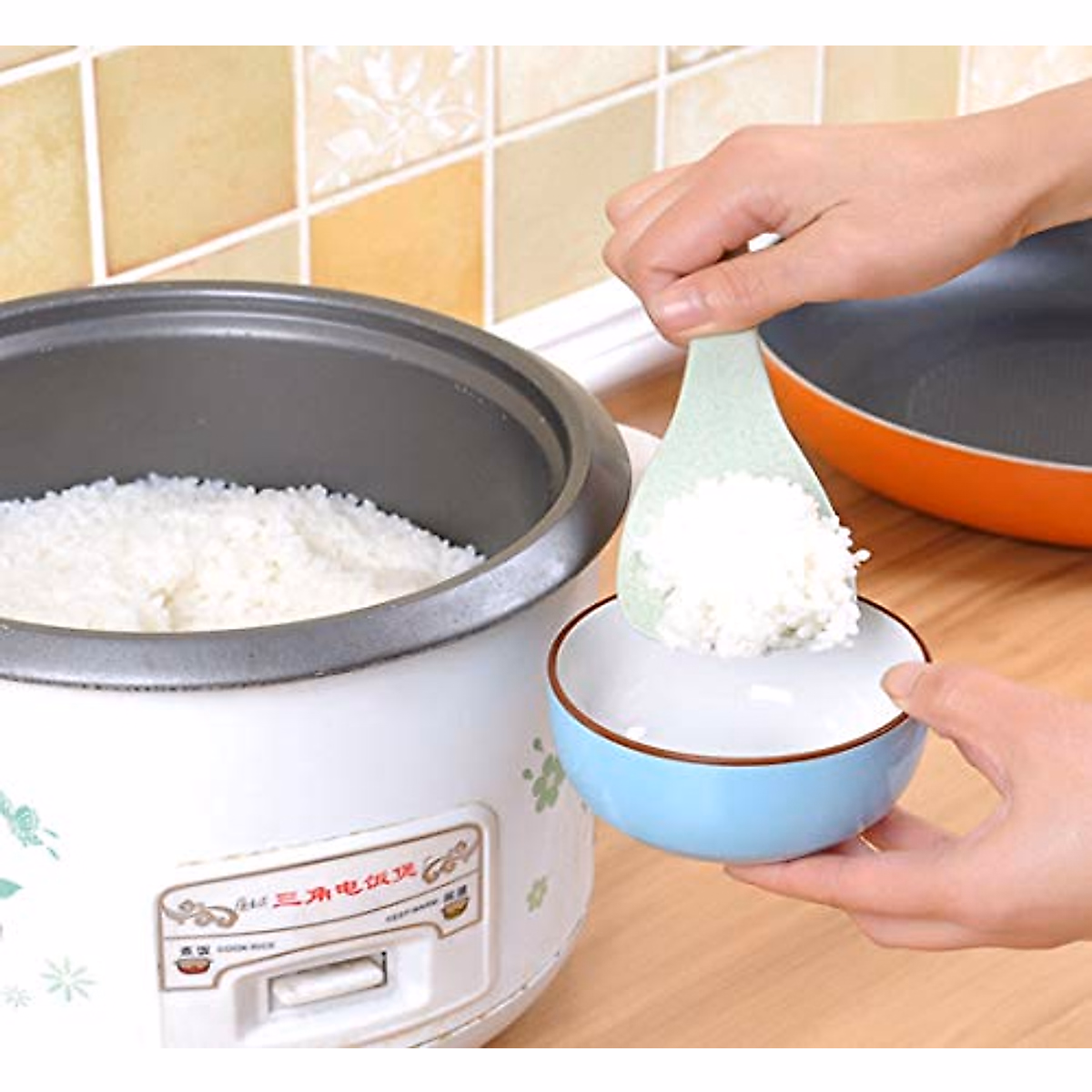 Rice Paddle Spatula Tableware Food Serving Spoons No Scratch Rice Cooker Scoop Solid Color Wheat Straw Eco-friendly Kitchen Utensil - 3 Pack