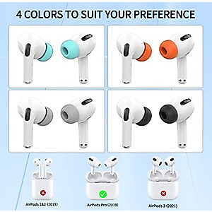 [4 Pairs] for Airpods Pro Ear Tips (Memory Foam), Replacement Ear Tips for Airpods Pro with Noise Reduction Hole | Fit in The Charging Case | with Portable Storage Box (Black/Grey/Orange/Mint Blue)