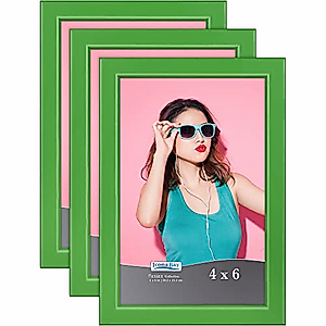 Icona Bay 4x6 Picture Frames (Green, 3 Pack), Colored Solid Wood Scandinavian Style Frames for Photo, Pizzazz Collection
