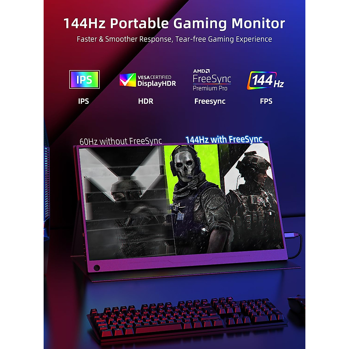 UPERFECT Portable Monitor, 17.3" 144Hz Portable Gaming Monitor AMD FreeSync FHD 1080P HDR IPS Laptop Computer Monitor w/VESA & Case USB C External Screen for Esports