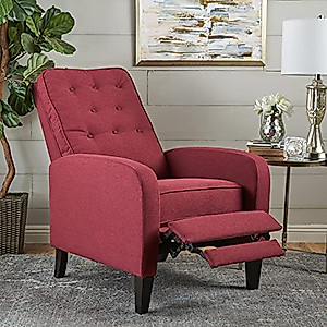 GDFStudio Christopher Knight Home Nievis Tufted Fabric Recliner, Deep Red / Dark Brown