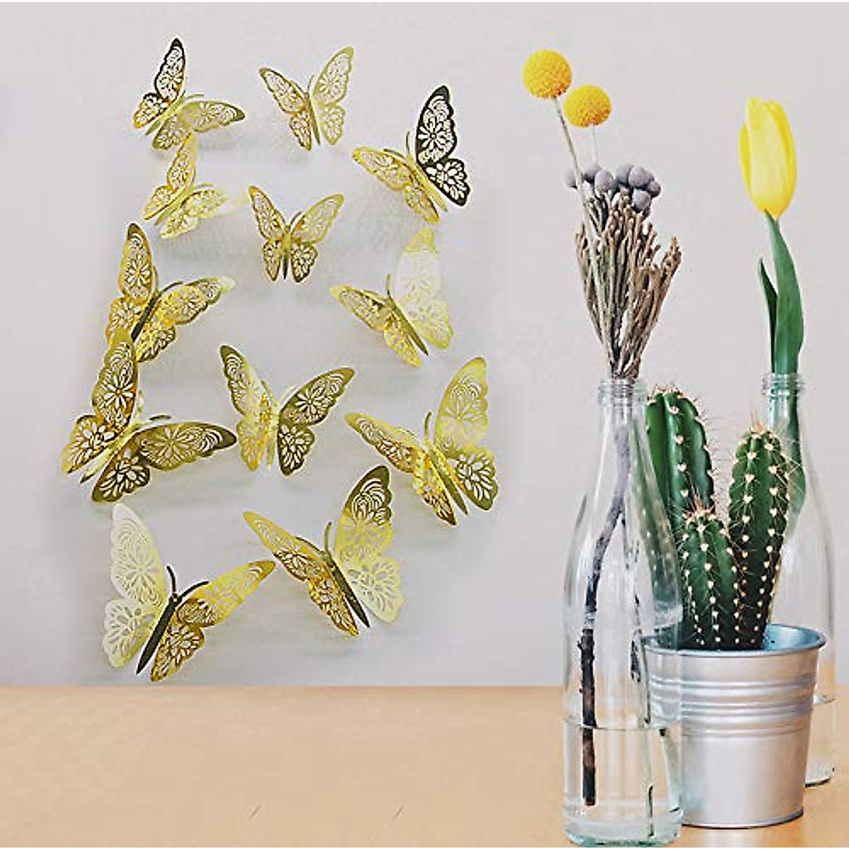 48pcs Gold Butterfly Decorations - Gold Butterfly Wall Decals 3 Sizes Butterfly Stickers for Party Cake Decorations Girls Kids Baby Bedroom Bathroom Living Room Birthday (Gold)