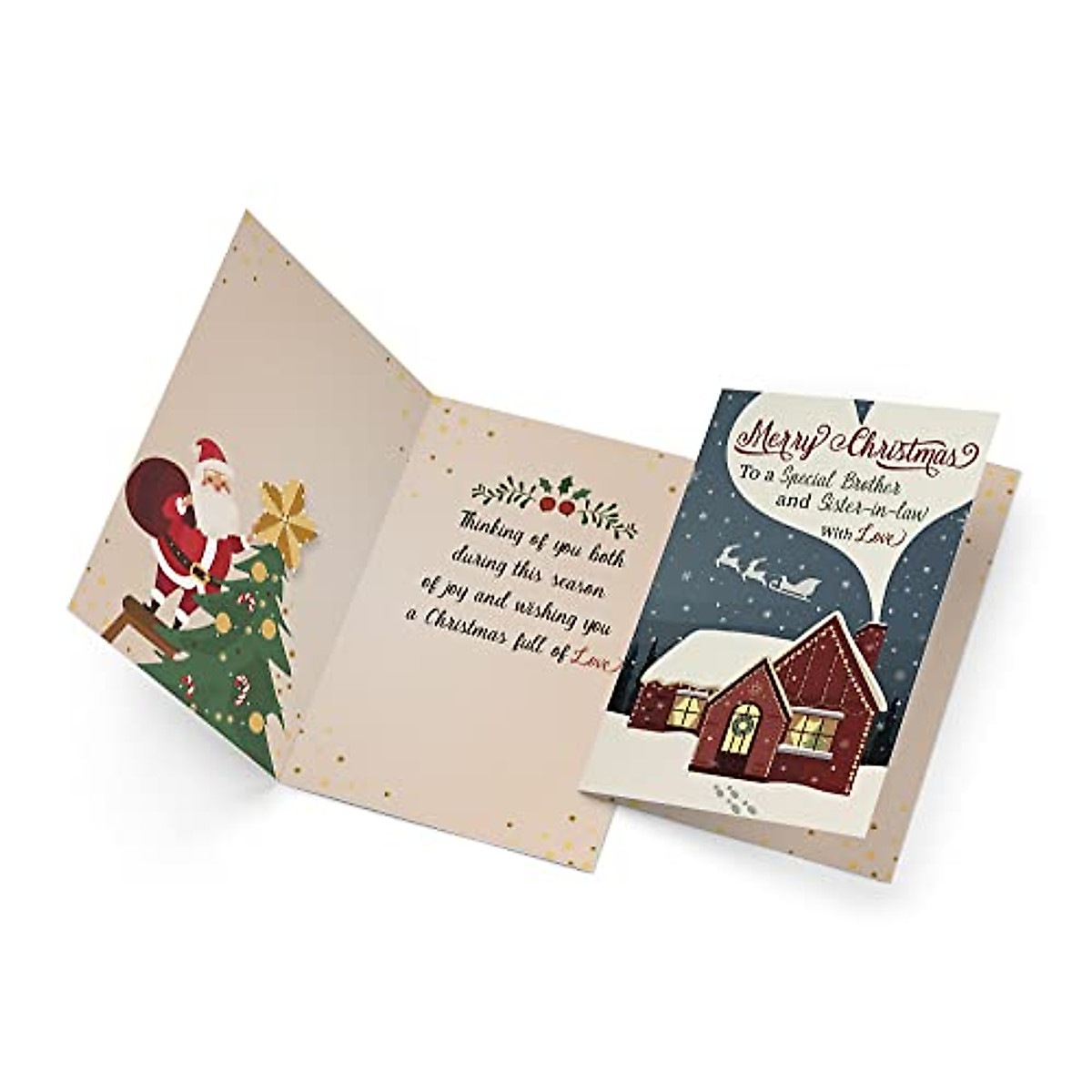 Merry Christmas Card For Brother & Sister In Law (Wife), Prime Greetings, Made in America, Eco-Friendly, Thick Card Stock with Premium Envelope 5in x 7.75in, Packaged in Protective Mailer