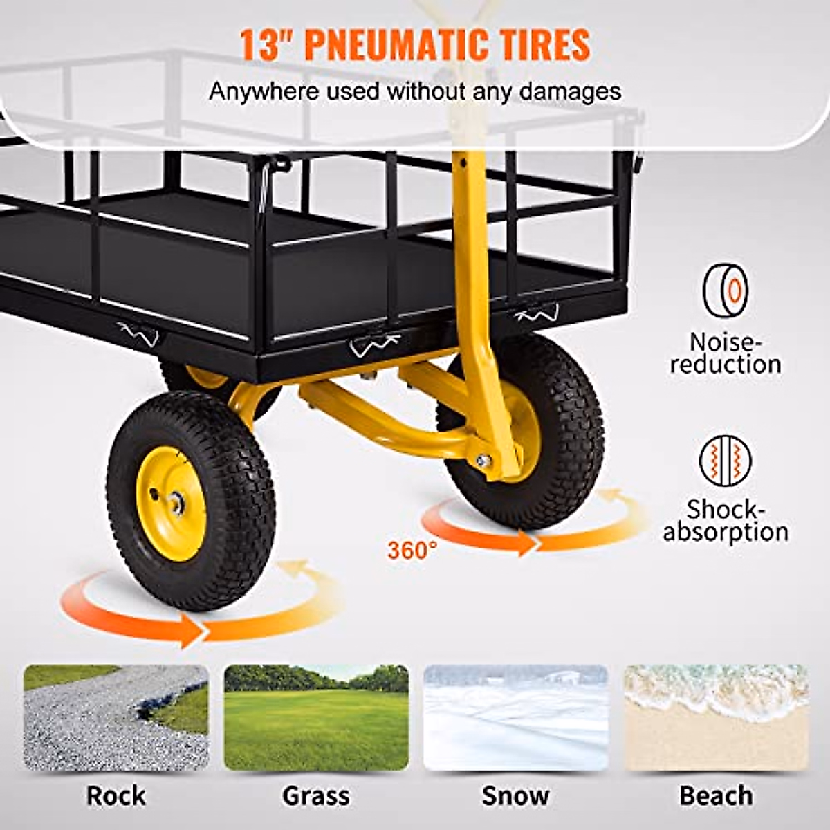 VEVOR Steel Garden Cart, Heavy Duty 1200 lbs Capacity, with Removable Mesh Sides to Convert into Flatbed, Utility Metal Wagon with 2-in-1 Handle and 13 in Tires, Perfect for Garden, Farm, Yard