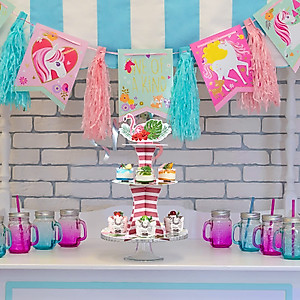 Pink Flamingo Cupcake Stand 3 Tier Hawaiian Luau Cake Holder Cardboard Tropical Leave Dessert Tower Holder Palm Leave Hibiscus Flower Cake Stand for Summer Hawaiian Birthday Baby Shower Party Supply