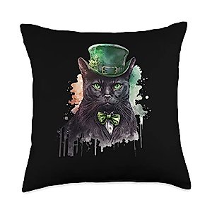 99 Gifts Saint Paddy's Day Ireland Accessories St Patricks Day Irish Black Cat Leprechaun Ireland Holiday Throw Pillow, 18x18, Multicolor