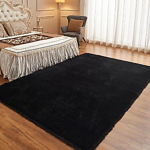 Arbosofe Rugs for Living Room, Area Rug for Bedroom, 9 x 12 Clearance Black Nursery Room Rug, Large Throw for Playroom Room- Soft, Fluffy, Shaggy Carpets for Kids Room Girls