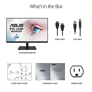 ASUS 23.8”1080P Monitor(VA24DQSB)-Full HD,IPS,75Hz,Speakers Adaptive-Sync Low Blue Light Flicker Free VESA Mountable Frameless, HDMI DisplayPort, VGA, USB hub Height Adjustable, BLACK,12.8"x21.3"x2.1"