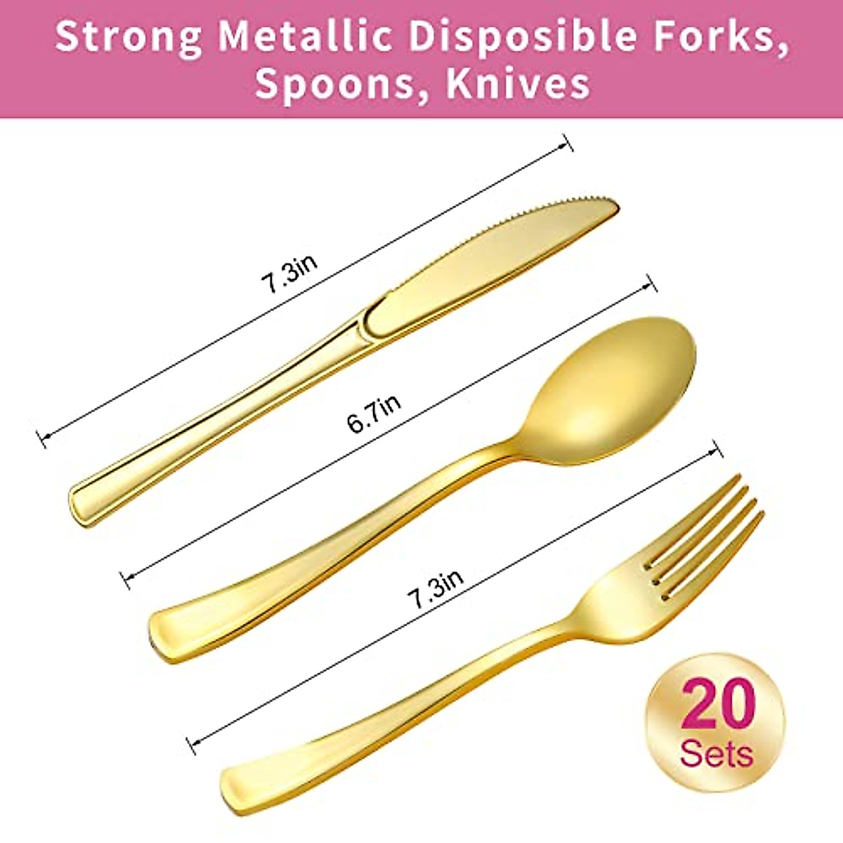 Pink and Gold Disposable Party Dinnerware Set, 20 Guest -141PCS with Paper Plates, Napkins, 9oz Cups, Plastic Silverware(Forks, Knives, Spoon), and Tablecloths, Party Supplies for Birthday Decoration