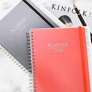 Veiai 2024 Planner,January - December, Wirebound,Weekly and Monthly with Monthly Tabs Planner, Frosted Cover,6.5"x8.5", Twin-Wire Binding Calendar Notebook (Black)