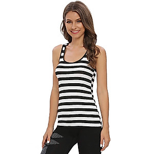 Star Vibe Racerback Workout Compression Tank Tops for Women Scoop-Neck Basic Tanks Yoga Undershirt Sleeveless Exercise Activewear Tops 4 Pack Black/White/Army Green/Black Stripe M