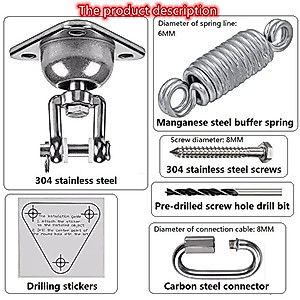 Dakzhou Porch Swing Suspension Kit Hardware, 360° Rotation +30° Hanger and Stainless Steel Springs, 1000 LB Patio Swing Suspension Kit, Sandbag Hanging Chair Hammock