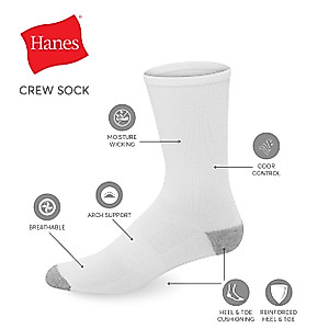 Hanes mens X-temp Lightweight Crew Socks, 12-pair Pack Casual Sock, White, 6 12 US