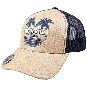 Corona Extra Truck Hat, Mesh Adjustable Snapback Trucker Hat with Bottle Opener Curved Brim, Tan, One Size