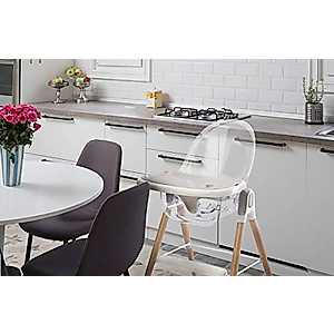 Primo Vista 3-in-1 Convertible High, Toddler, & Rocking Chair, Clear, Transparent Seat, Grows with Child, Modern Style, Adjustable Wooden Legs, Easy to Use, Assemble, Safe & Sturdy, 21.5 x 25 x 40.5"