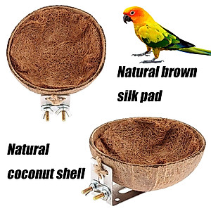 Tfwadmx Bird Nests Natural Coconut Shell Parrot Breeding Hatching Nesting Box Cage Hatch House Hut Cave for Small or Medium Finch Parakeet Accessories Toys –(2 Pcs)