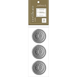 Southworth® Award/Certificate Seals, Silver, Pack of 15