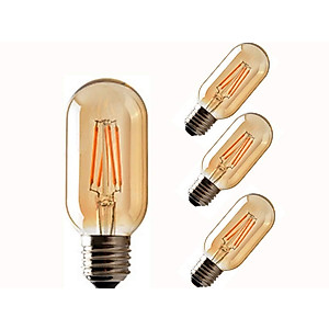 T45 Vintage Edison LED Bulbs LED T45 Filament Bulb T14/T45 LED Tubular Light Bulb Dimmable 4W (40W Equivalent) 2300K Warm White E27 Medium Base Light for Home Decorative Lighting,Pack of 4