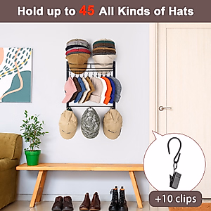 HYDERMUS Hat Rack for 45 Baseball Caps with 10 Clips 3 Tier Hat Organizer for Wall Multi-functional Hat Hanger Metal Hat Holder at Closet Bedroom Entryway Gift for Men Boy Teen
