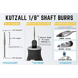 Kutzall Original Taper Rotary Burr, 1⁄8" Shaft, Coarse - Woodworking Attachment for Dremel, Foredom, DeWalt, Milwaukee. Abrasive Tungsten Carbide, 1⁄8" (3.1mm) Head Dia. X 7⁄8" (22.2mm) Length, T-18-E