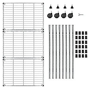 YRLLENSDAN 3 Tier Shelf, Small Closet Shelving Adjustable Shelving Unit Kitchen Storage Shelves with Wheels, Heavy Duty Steel Organizer Wire Rack, Chrome (32" H x 23" W x 13" D)