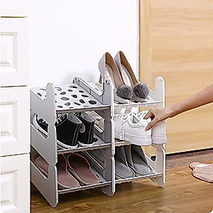 Shoe Slots Organizer, Stackable Shoe Rack, Space Saver for Closet, Double Deck Shoe Holder Shelves for Home and Office Organization, Grey, 2 Pack