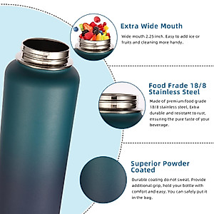 Volhoply Insulated Water Bottles Bulk 4 Pack,40 oz Stainless Steel Sports Bottle with Paracord Handle & Spout Lid,Double Walled Water Thermos with Wide Mouth,Reusable Large Water Cup(Dark Night,4 Set)