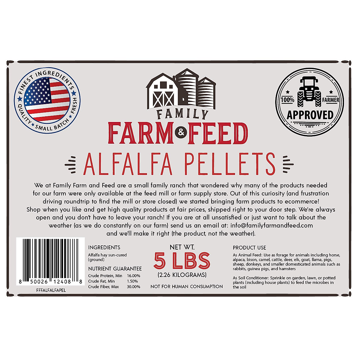 FAMILY FARM AND FEED | Alfalfa Hay Food | Small Pet | Young and Adult | Pellets | 5 Pounds